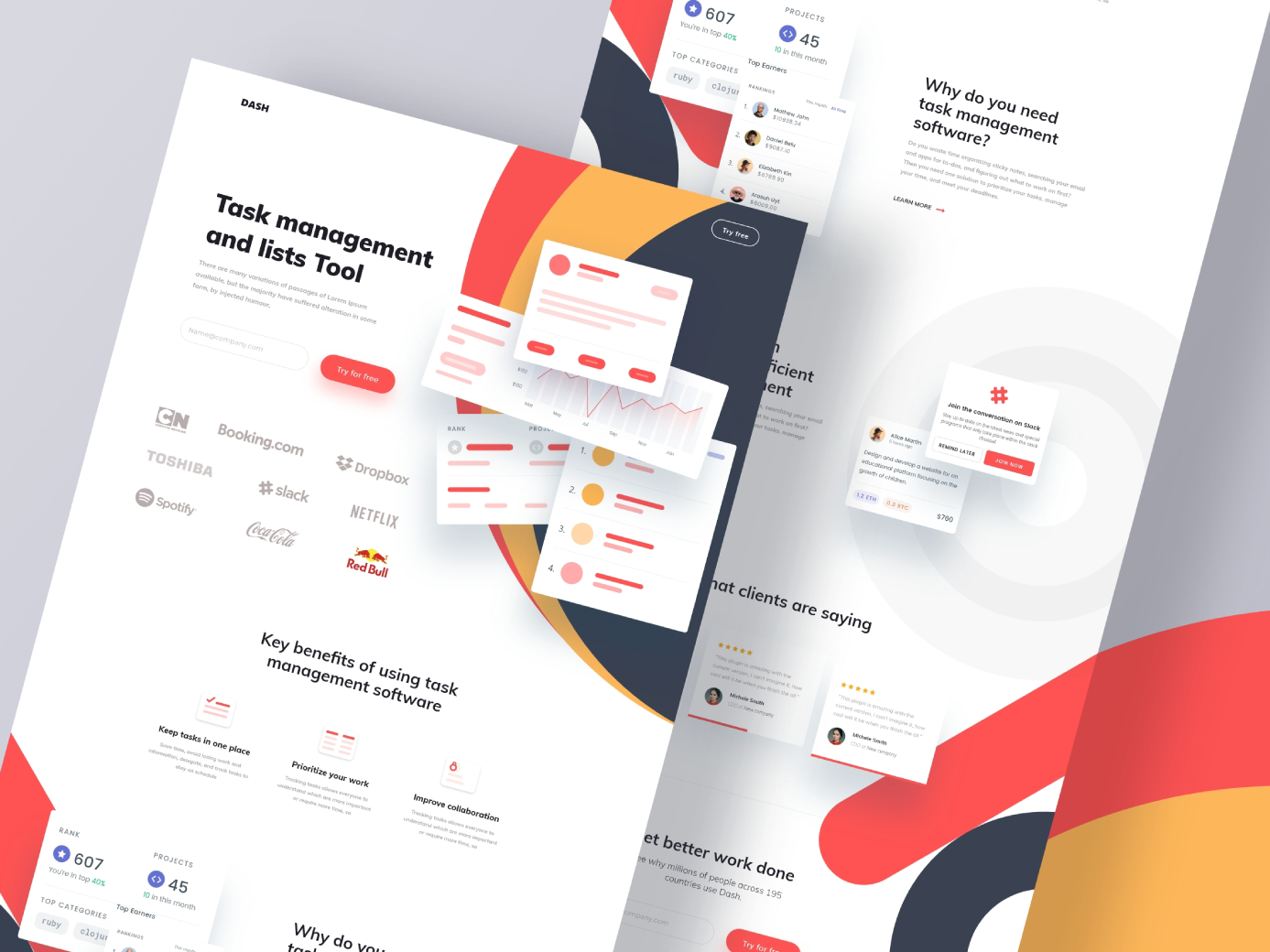 Task management web-app landing page FREE XD - Inkyy