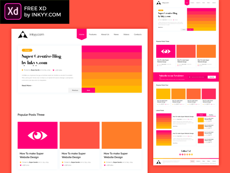 Portfolio Website free adobe XD template - Inkyy