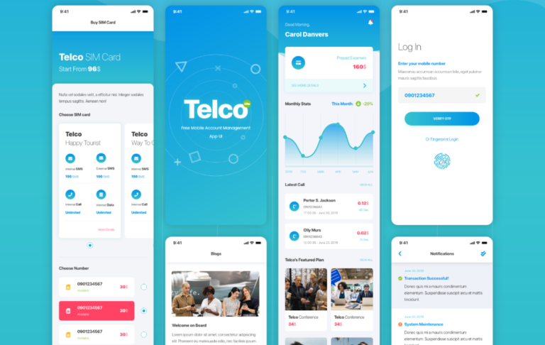 Telco Lite - Free Mobile App Adobe XD UI Kit - Inkyy